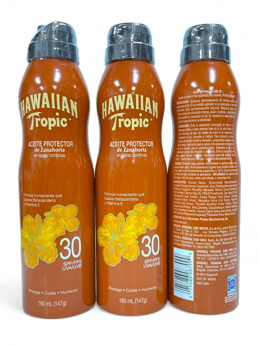 Hawaiian Tropic Sunscreen SPF30 Carrot Protecting Oil Lot of 3 x (180m ...